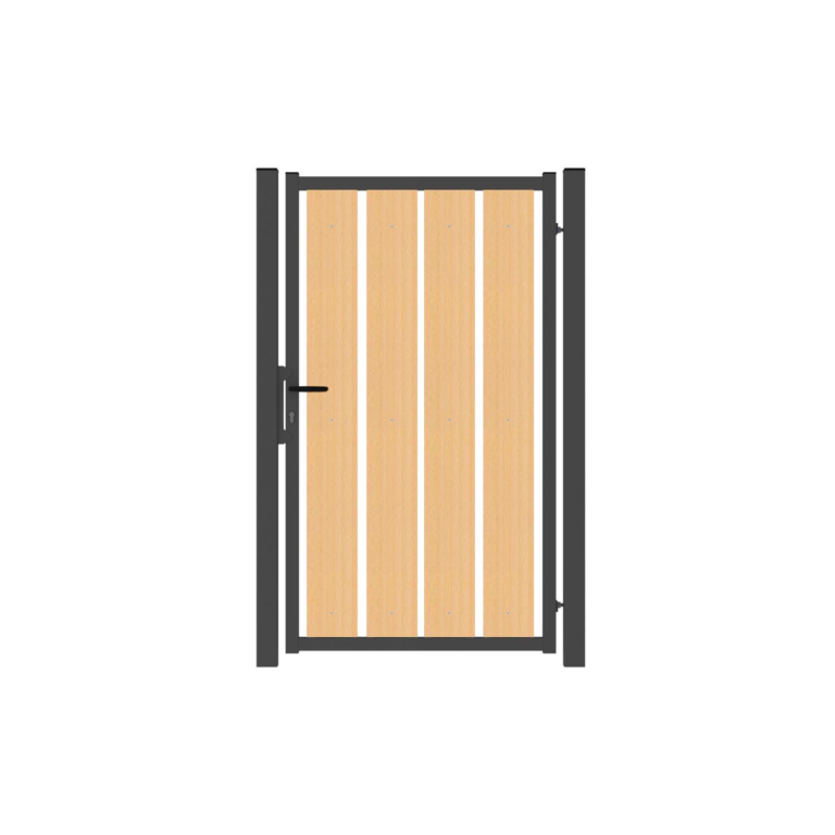 Enkele rechte poort met verticale houten planken open - Grootproducent ...